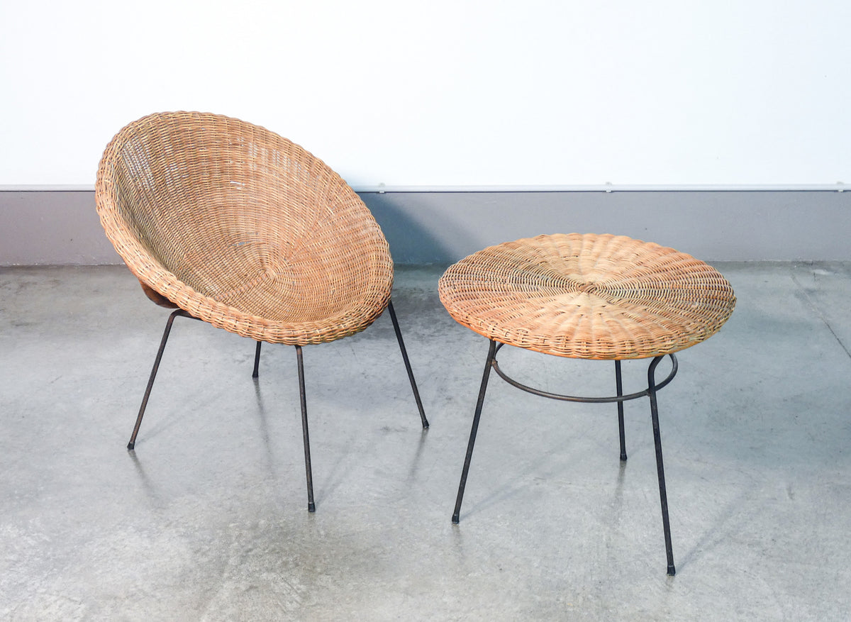 Sedia e tavolino da caffè Mid-Century in vimini – Mercand Store